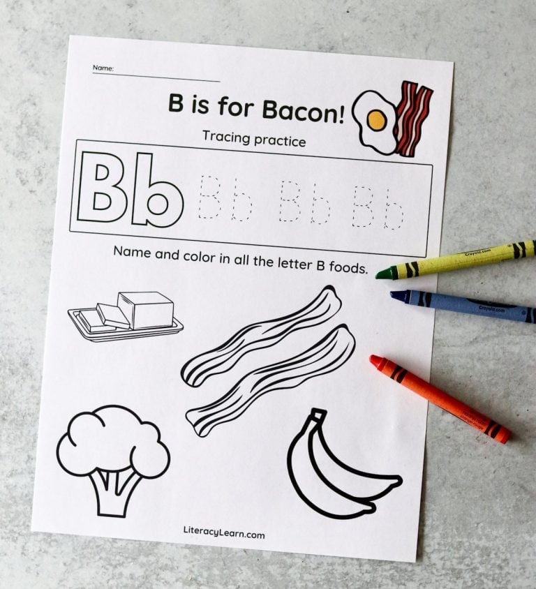 B is for Bacon Printable Coloring Worksheet - Literacy Learn