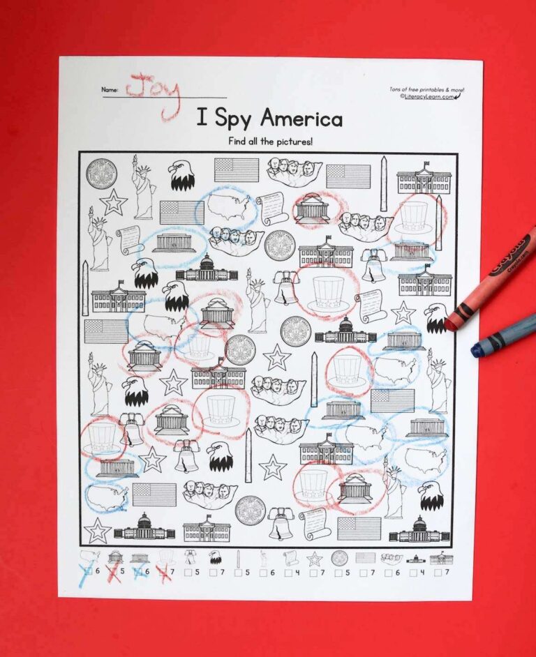 FREE USA Worksheets: I Spy America & US Landmarks - Literacy Learn