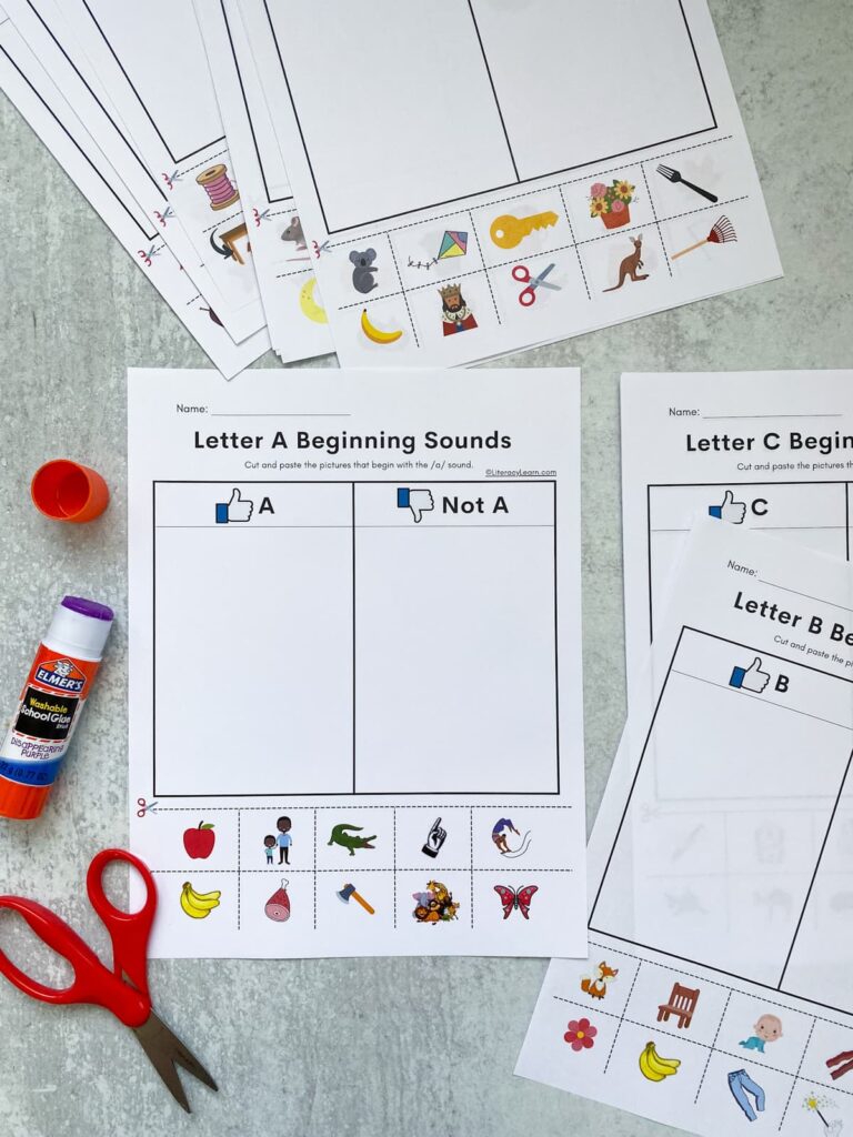 Beginning Sounds Cut & Paste Worksheets - Literacy Learn