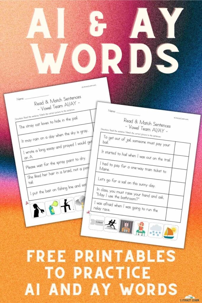 AI and AY Words: Read & Match Worksheets (FREE) - Literacy Learn