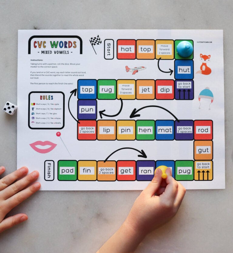 CVC Words Board Game - Free Printable - Literacy Learn