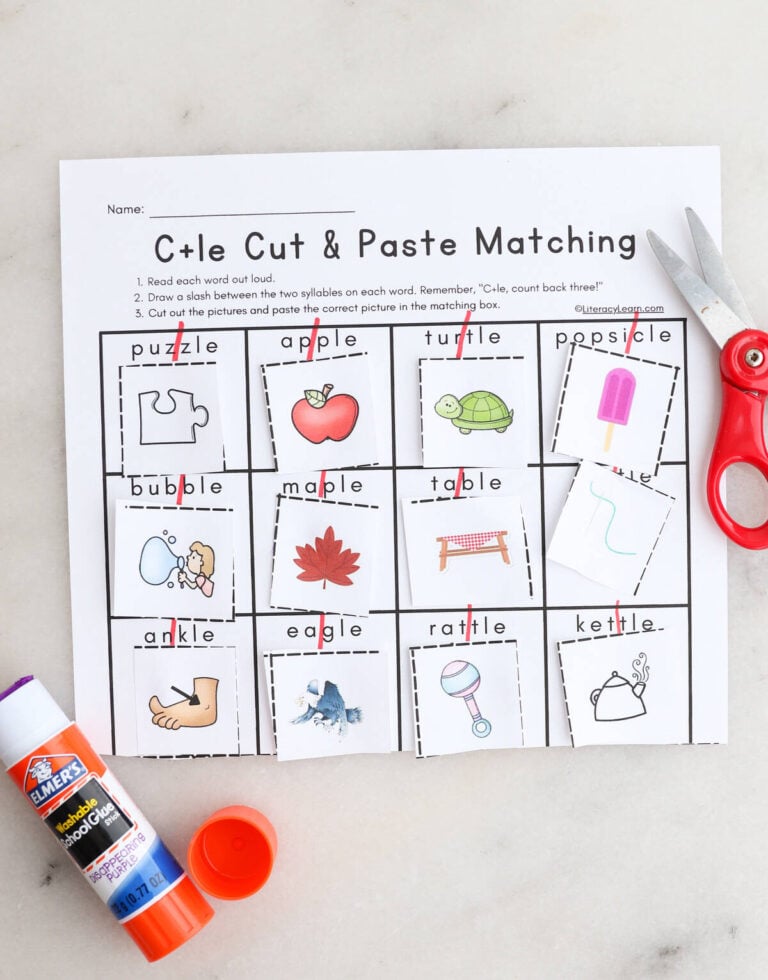 C+le Words Cut & Paste Worksheet - Free Printable - Literacy Learn