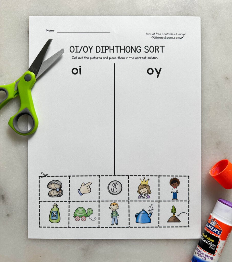 Teaching Diphthongs OI and OY with Free Printable - Literacy Learn