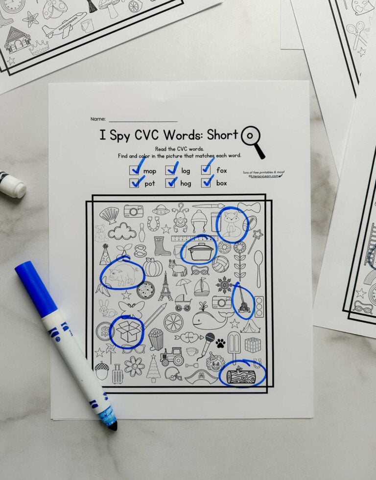 I Spy CVC Words - 5 Free Short Vowel Worksheets - Literacy Learn