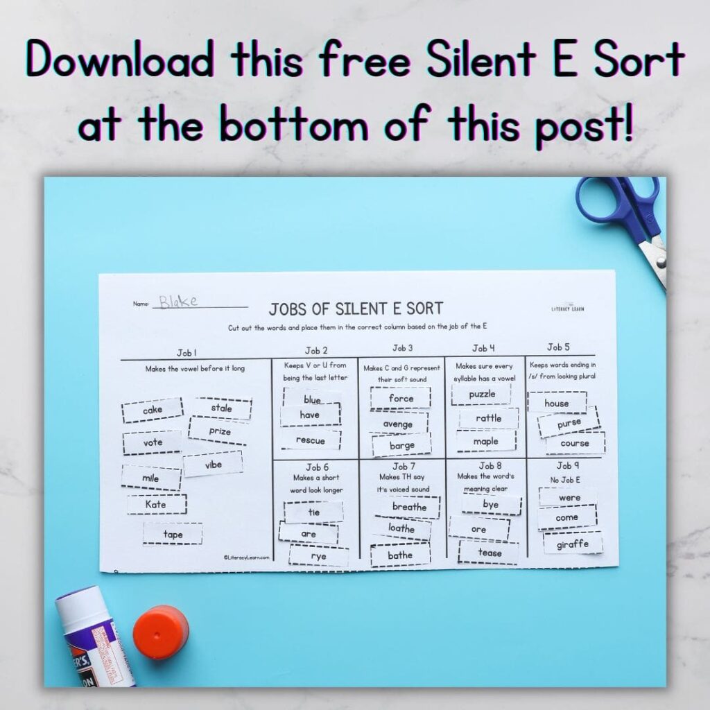 The 9 Jobs of Silent E: Teaching Tips & Free Sort - Literacy Learn