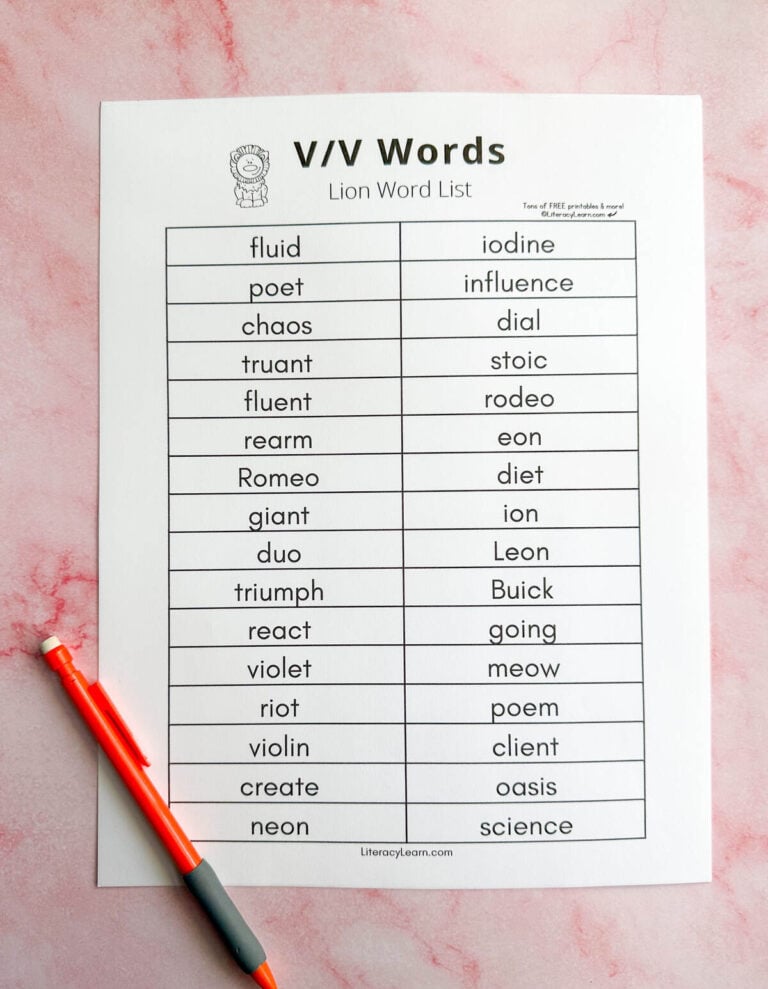 Teaching V/V Words - with Free Printable Word List - Literacy Learn