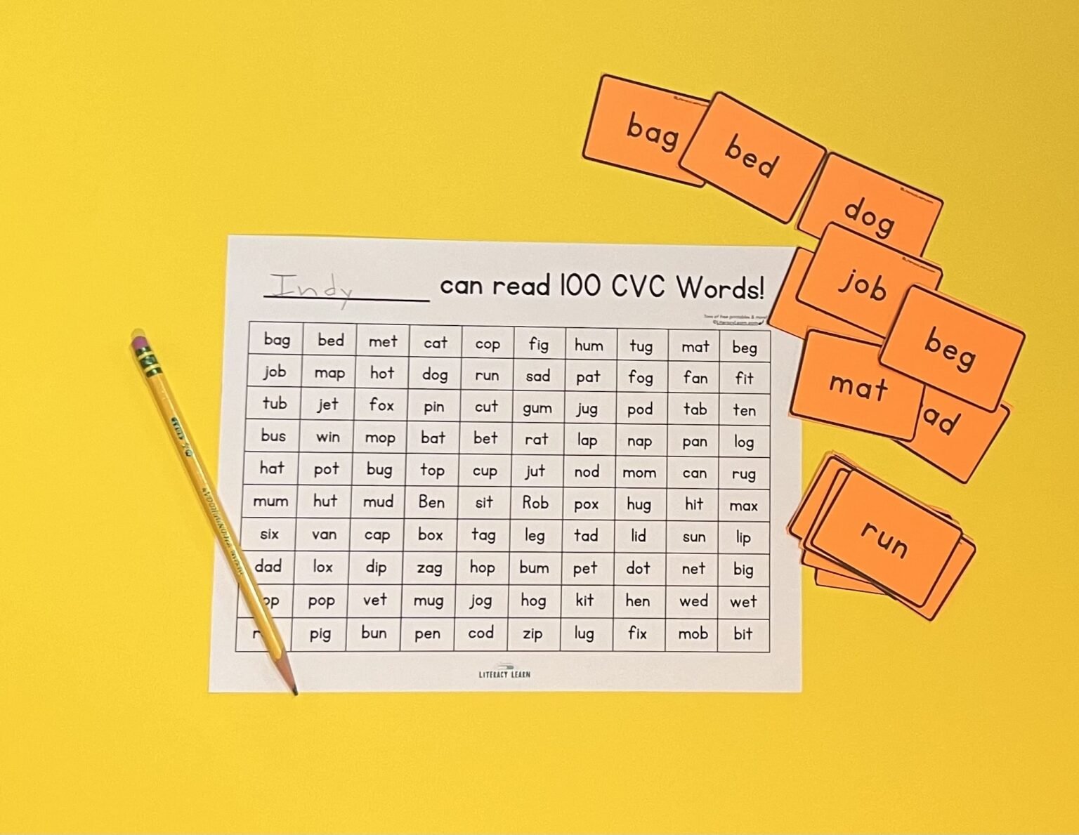 100 Free Printable CVC Words Chart & Cards - Literacy Learn