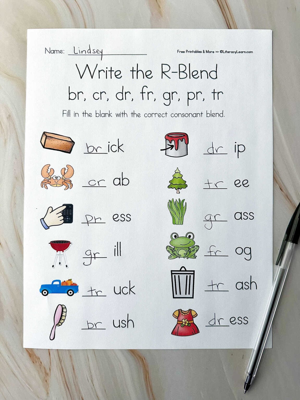 R Blends Words and Worksheets (5 Free Printables) - Literacy Learn