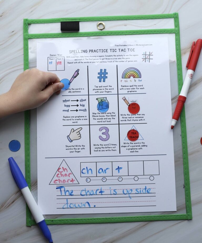 Spelling Practice Tic Tac Toe - Free Printable - Literacy Learn