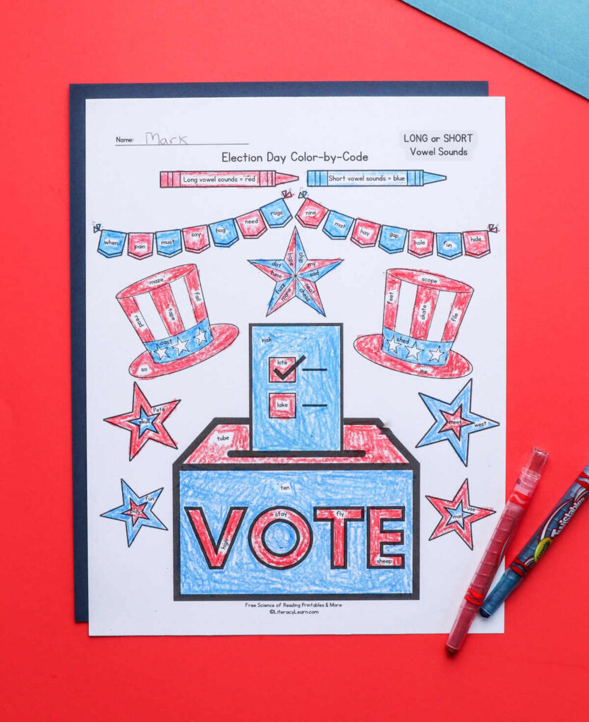 Election Day Color by Vowel Sound - Free Printable! - Literacy Learn
