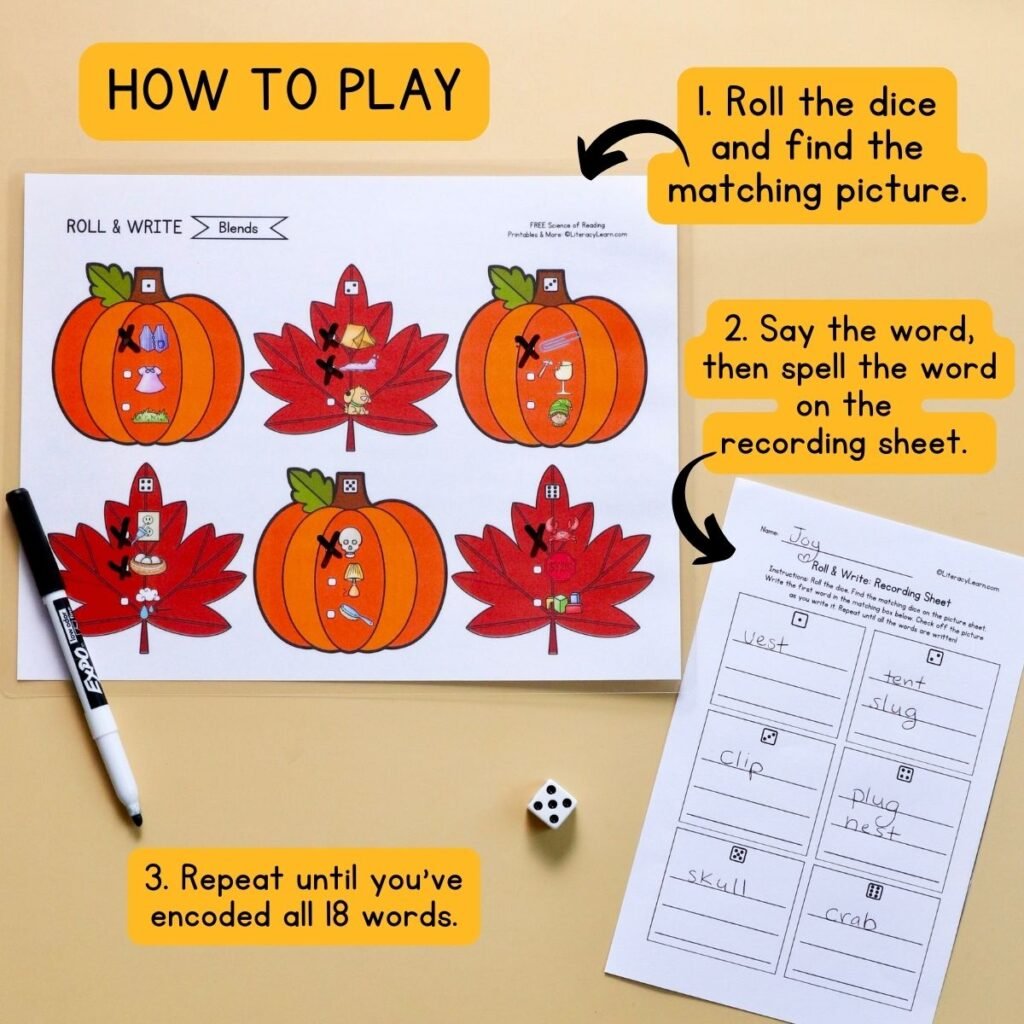 Fall Roll & Write for Consonant Blends - Free Printable! - Literacy Learn