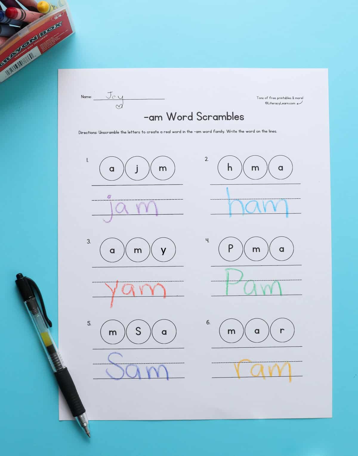 -Am Word Family Worksheets: 7 FREE Printables! - Literacy Learn