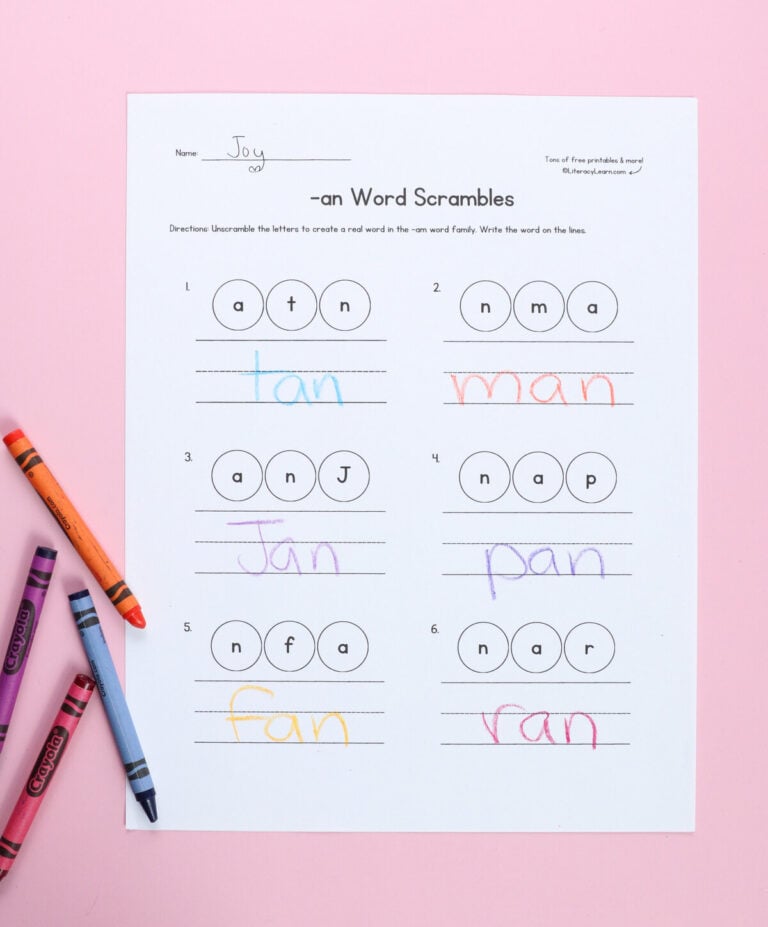 -An Word Family Worksheets: 7 FREE Printables! - Literacy Learn