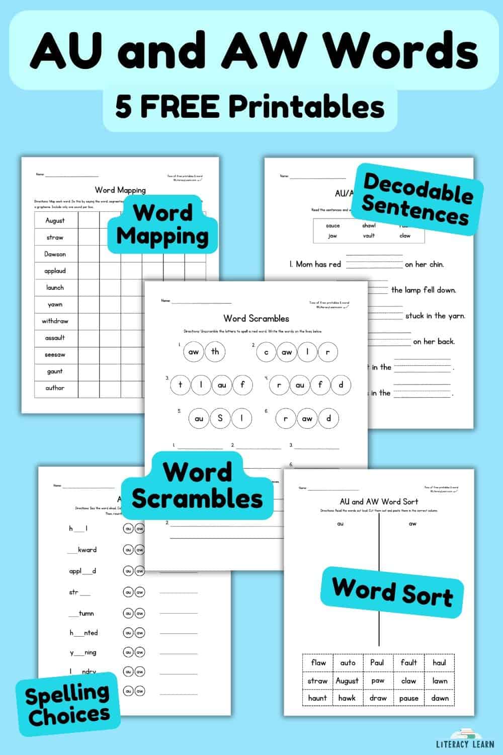 AU and AW Words: Teaching Tips & 5 Free Worksheets - Literacy Learn