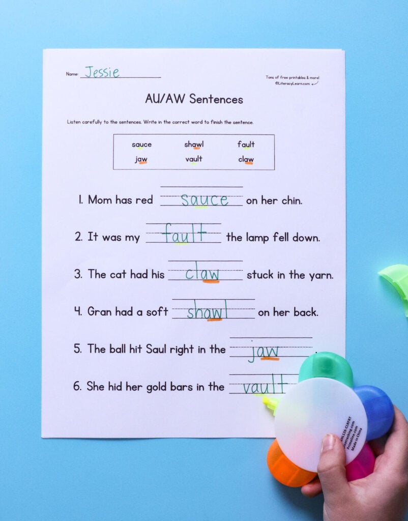 AU and AW Words: Teaching Tips & 5 Free Worksheets - Literacy Learn