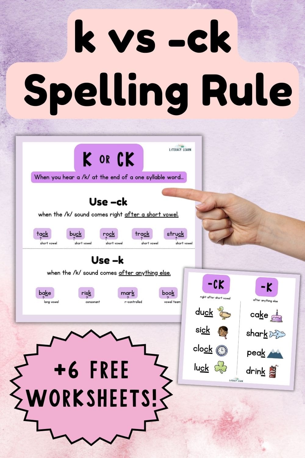 K vs. -CK Spelling Rule + Free Printables - Literacy Learn