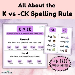 K vs. -CK Spelling Rule + Free Printables - Literacy Learn