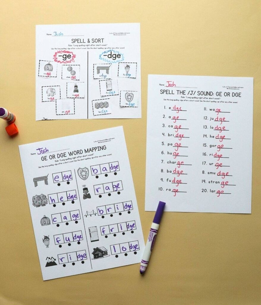 GE vs. DGE Spelling Rule + 5 Free Printables - Literacy Learn