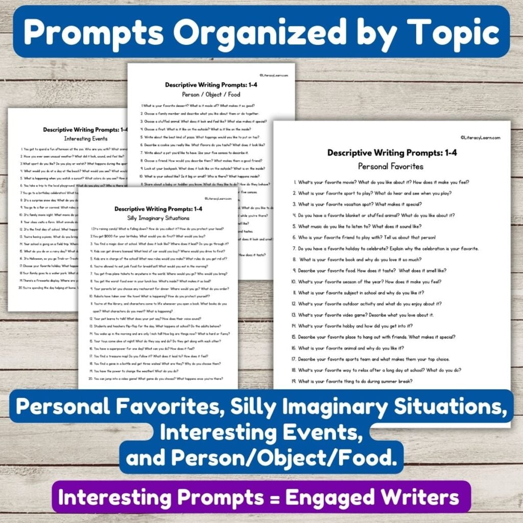80+ Descriptive Writing Topic Prompts - FREE Printables - Literacy Learn