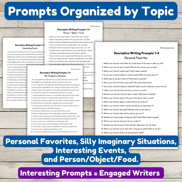80+ Descriptive Writing Topic Prompts - FREE Printables - Literacy Learn